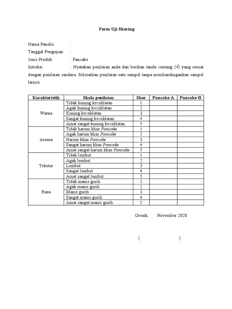 2 Form Uji Skoring | PDF | Memasak, Makanan, & Anggur