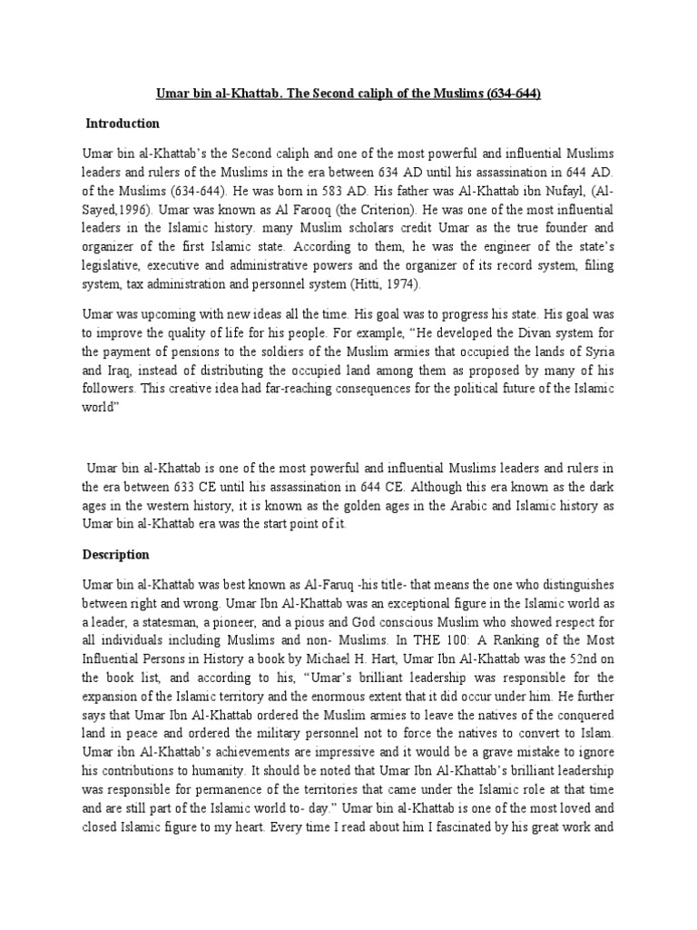 Umar Bin Al-Khattab. The Second Caliph of The Muslims (634-644) | PDF | Umar | Caliphate