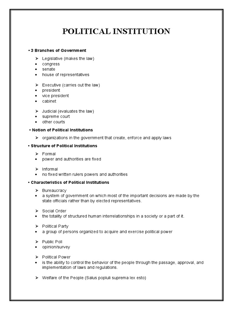 Political Institution: - Notion of Political Institutions | PDF ...