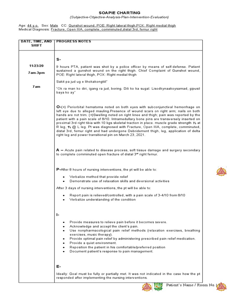 Soapie Charting: Date, Time, and Shift Progress Notes | PDF | Pain ...