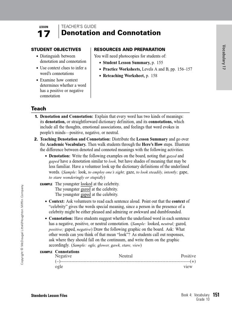 LESSON TEACHER's GUIDE 17 Denotation and Connotation (PDFDrive) | PDF ...
