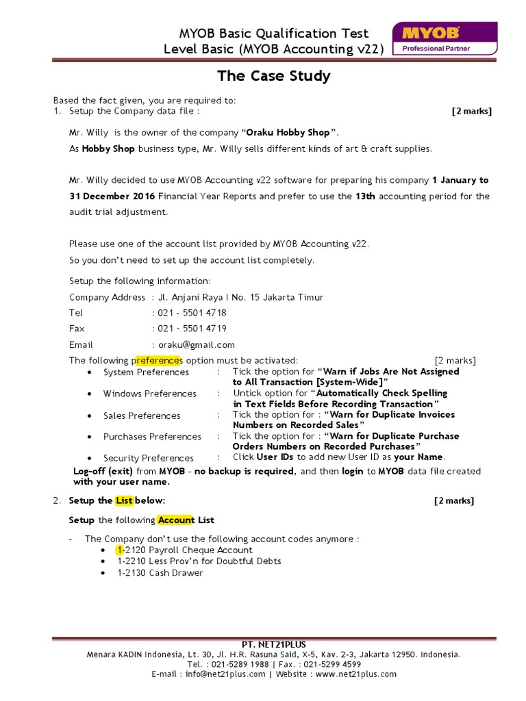 The Case Study: MYOB Basic Qualification Test Level Basic (MYOB ...