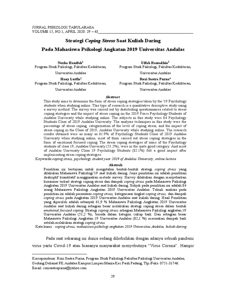Strategi Coping Stress Saat Kuliah Daring | PDF | Psychological Schools ...