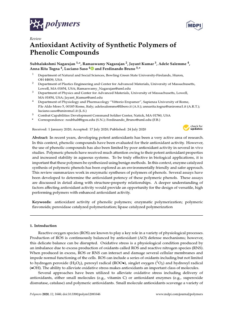 Polymers: Antioxidant Activity of Synthetic Polymers of Phenolic ...