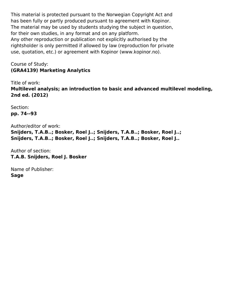 Snijders TAB-Multilevel Analysis An Introduction To Basic and Advanced Multilevel Modeling-Pp74 ...