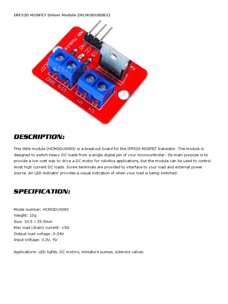 Arduino Irf520 Mosfet Driver Module | PDF | Electric Motor | Arduino