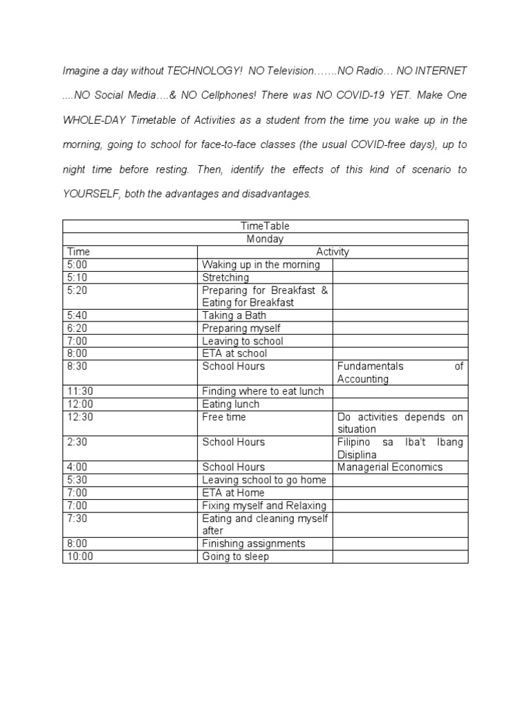 A Day Without Technology: Timetable and Effects | PDF | Human Nature ...