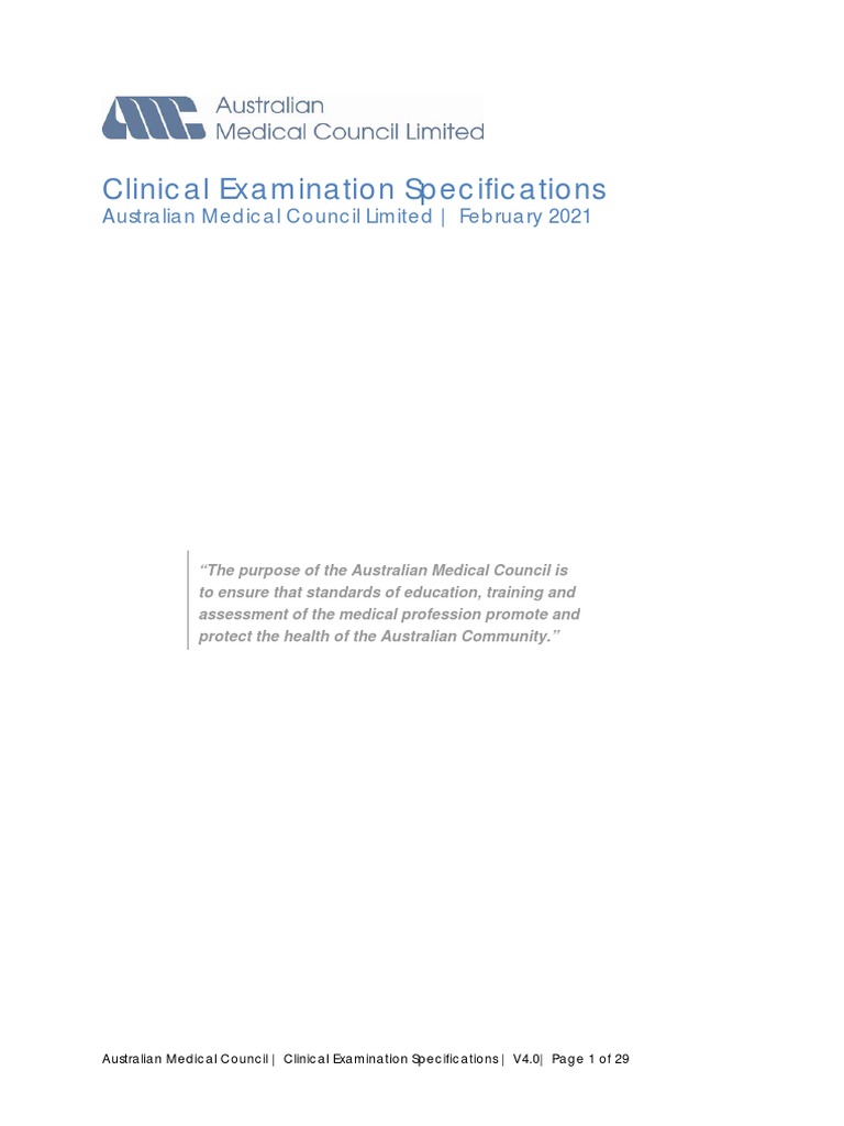 Clinical Examination Specifications: Australian Medical Council Limited ...