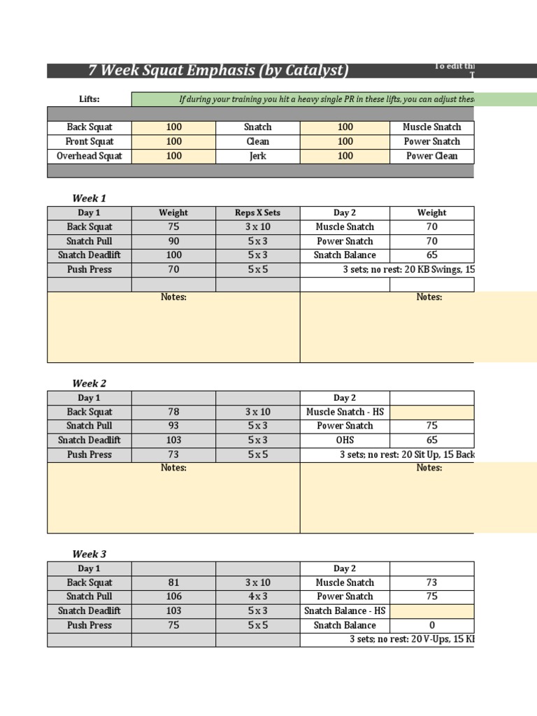 7 Week Squat Emphasis (Catalyst) | PDF | Strength Training | Weight ...