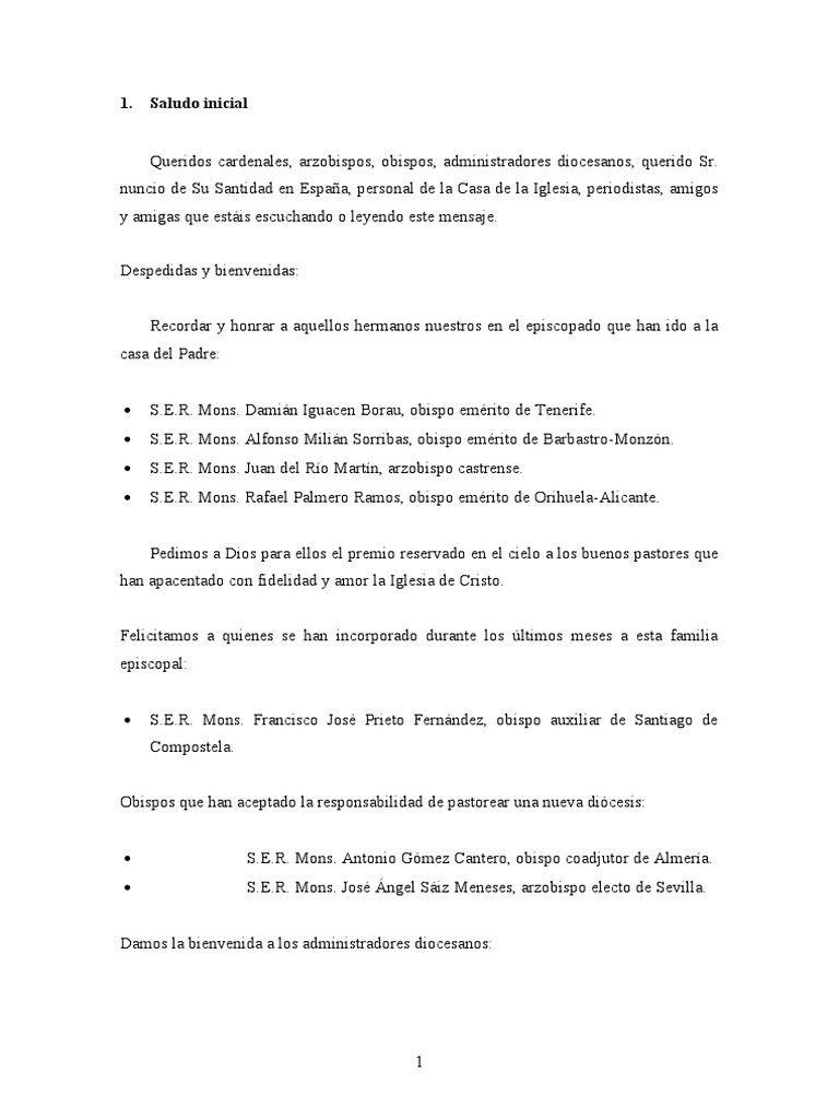 Discurso Inaugural de La 117 Asamblea Plenaria (Abril 2021) Card. Omella | PDF | Papa Francisco ...