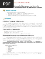 MMW Module 2 - MATHEMATICAL LANGUAGE AND SYMBOLS | PDF | Set (Mathematics) | Logic