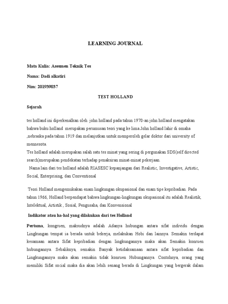 Learning Journal Test Holland | PDF