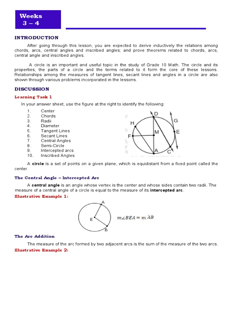 Math 10 Module - Q2, WK 3 - 4 | PDF | Circle | Angle