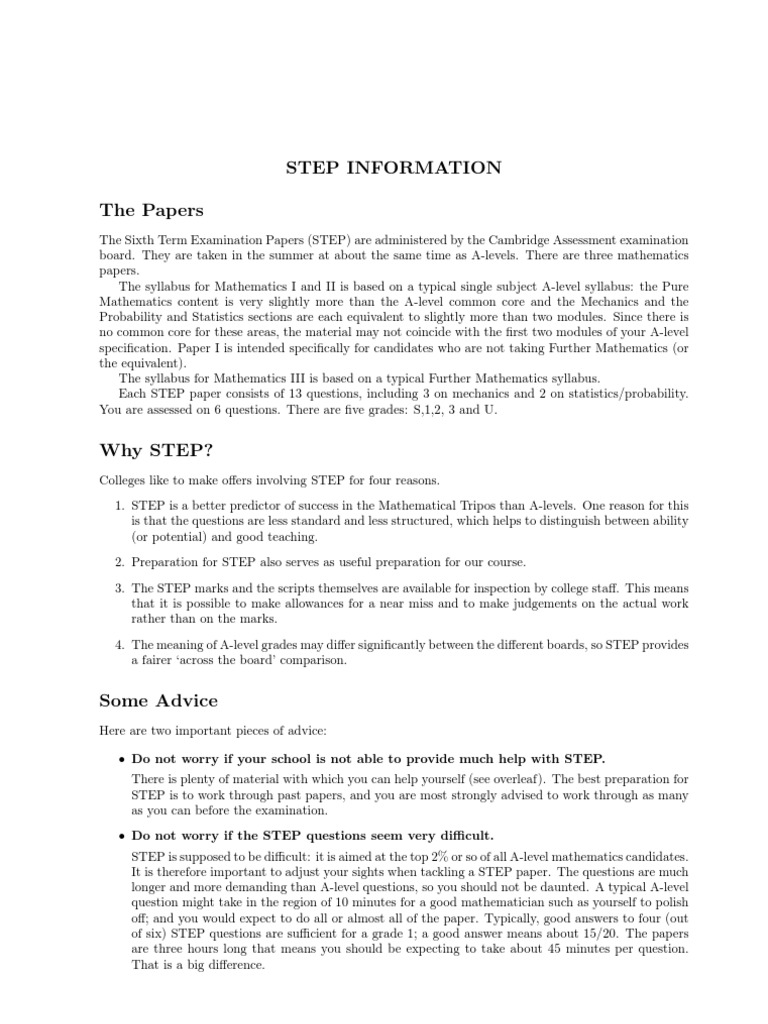 STEP Exam Guide for A-Level Students | PDF | Career & Growth