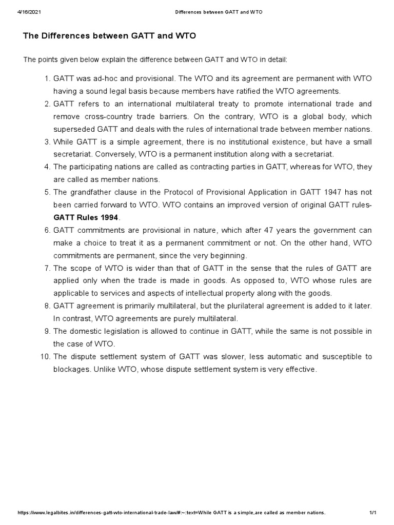 Differences Between GATT and WTO | PDF | World Trade Organization ...