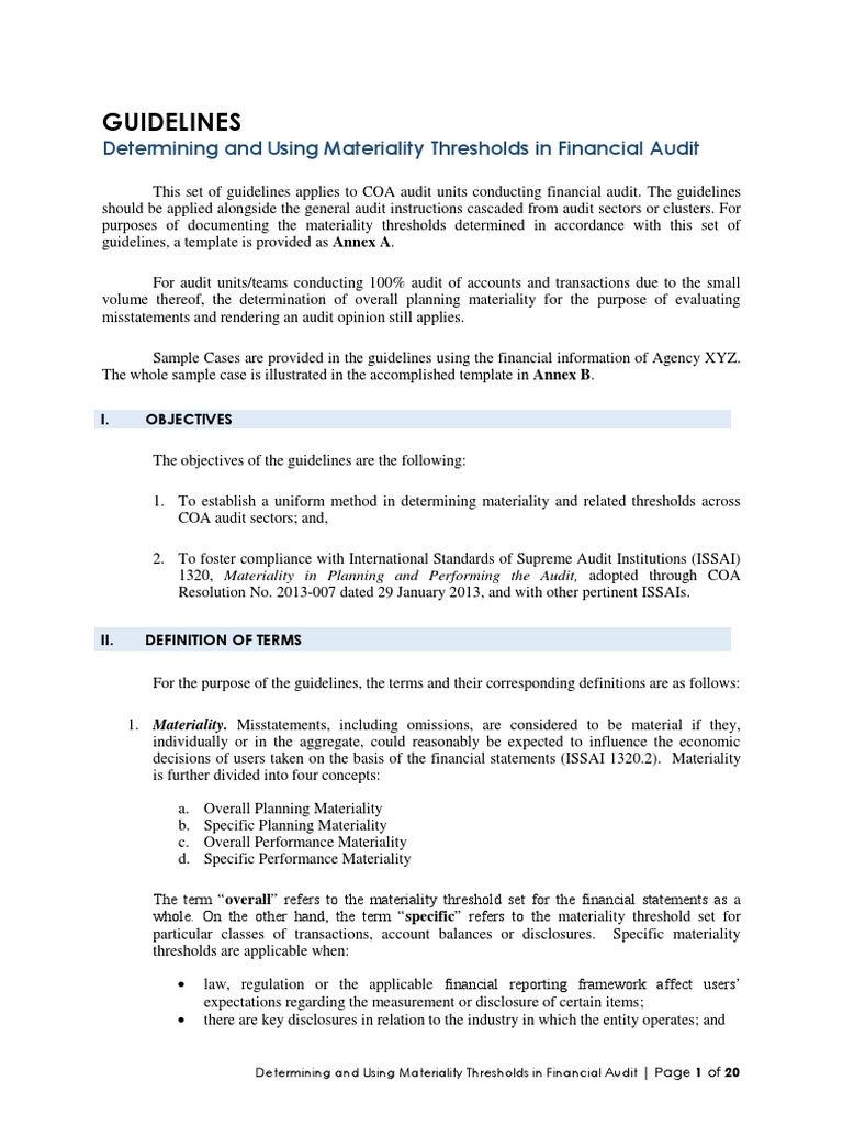 Guidelines: Determining and Using Materiality Thresholds in Financial ...