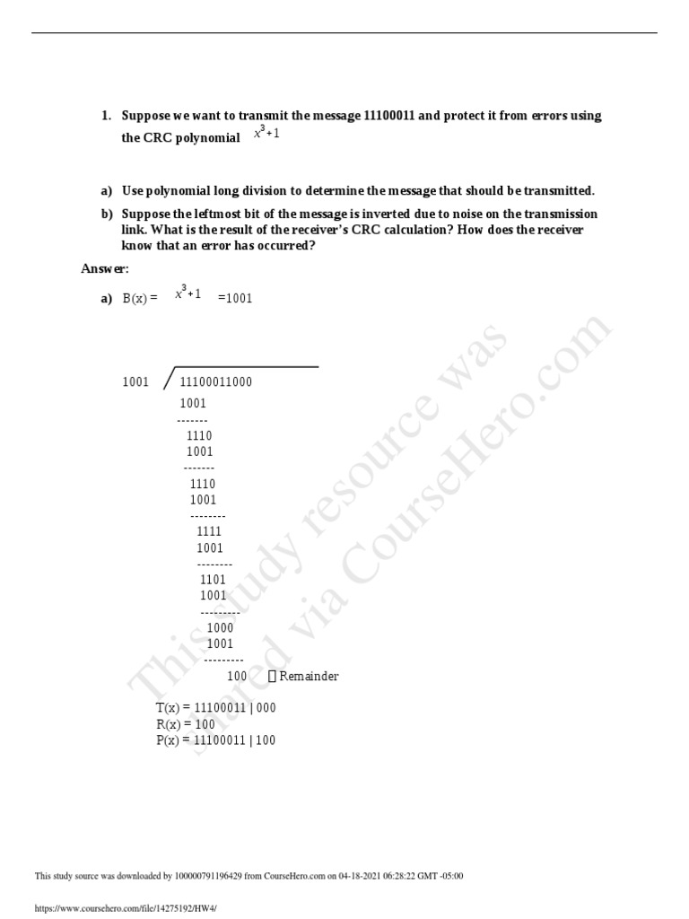 Error Detection and Correction: Using CRC Codes to Transmit Messages ...