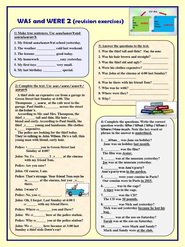 Was and Were 2 Revision Exercises Grammar Drills Tests 86972 | PDF