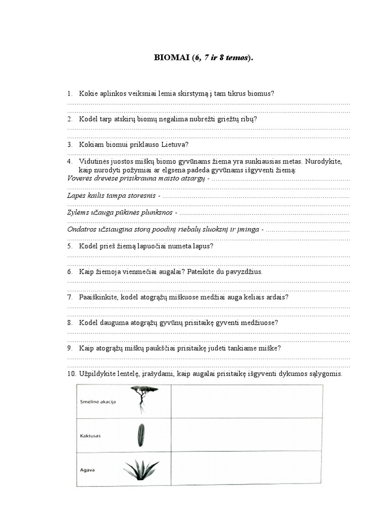 Klases Darbas Biomai (6,7,8 Temos) | PDF