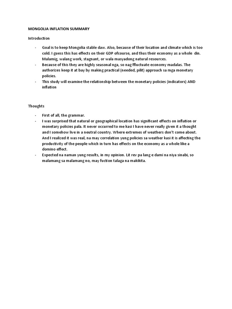 Mongolia Inflation and Monetary Policies Analysis | PDF | Inflation ...