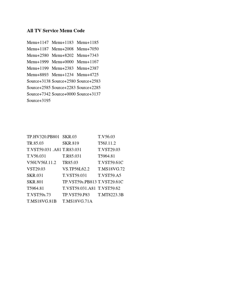 TV Service Menu Codes | PDF