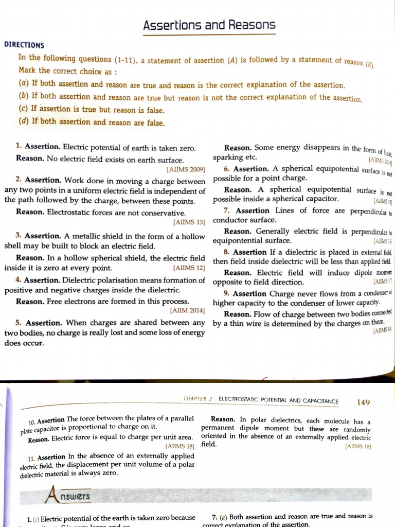 Assertions and Reasons Mar 27, 2021 | PDF | Dielectric | Capacitor