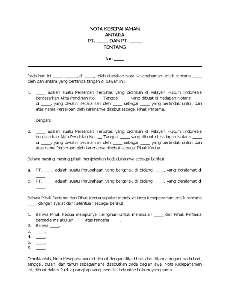 Draft Nota Kesepahaman Pdf