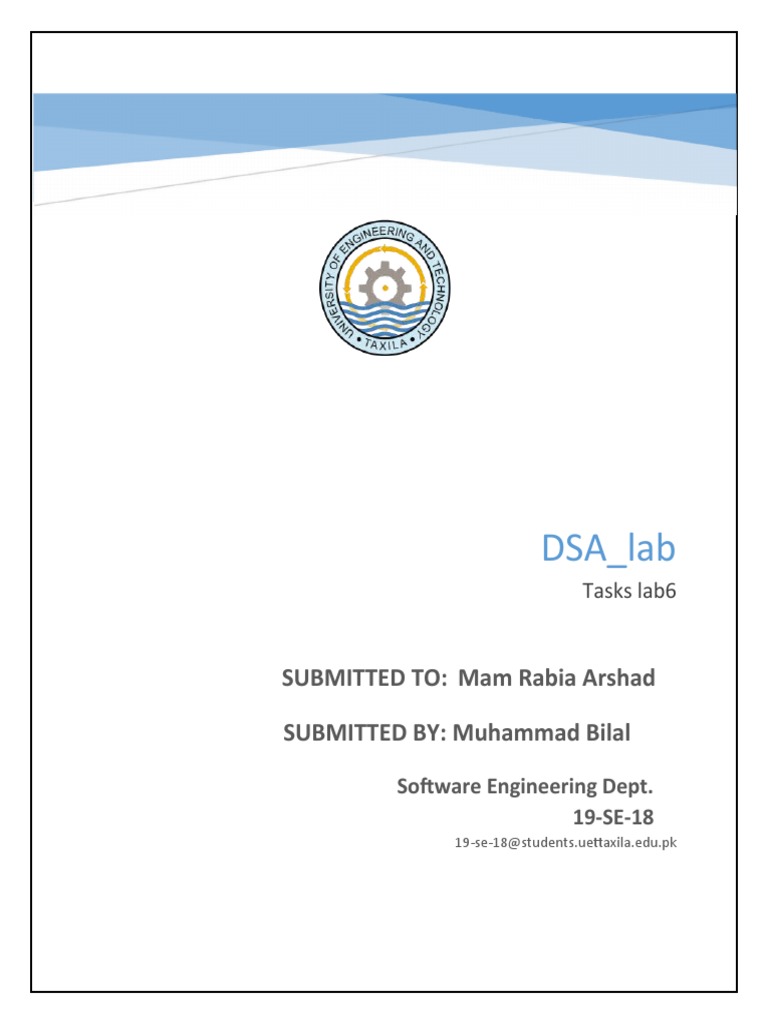 DSA - Lab: Submitted To: Mam Rabia Arshad SUBMITTED BY: Muhammad Bilal | PDF | Software ...
