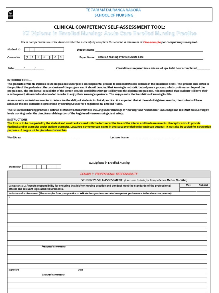 Clinical Competency Tool 2020 Acute Care (Final) | PDF | Nursing ...