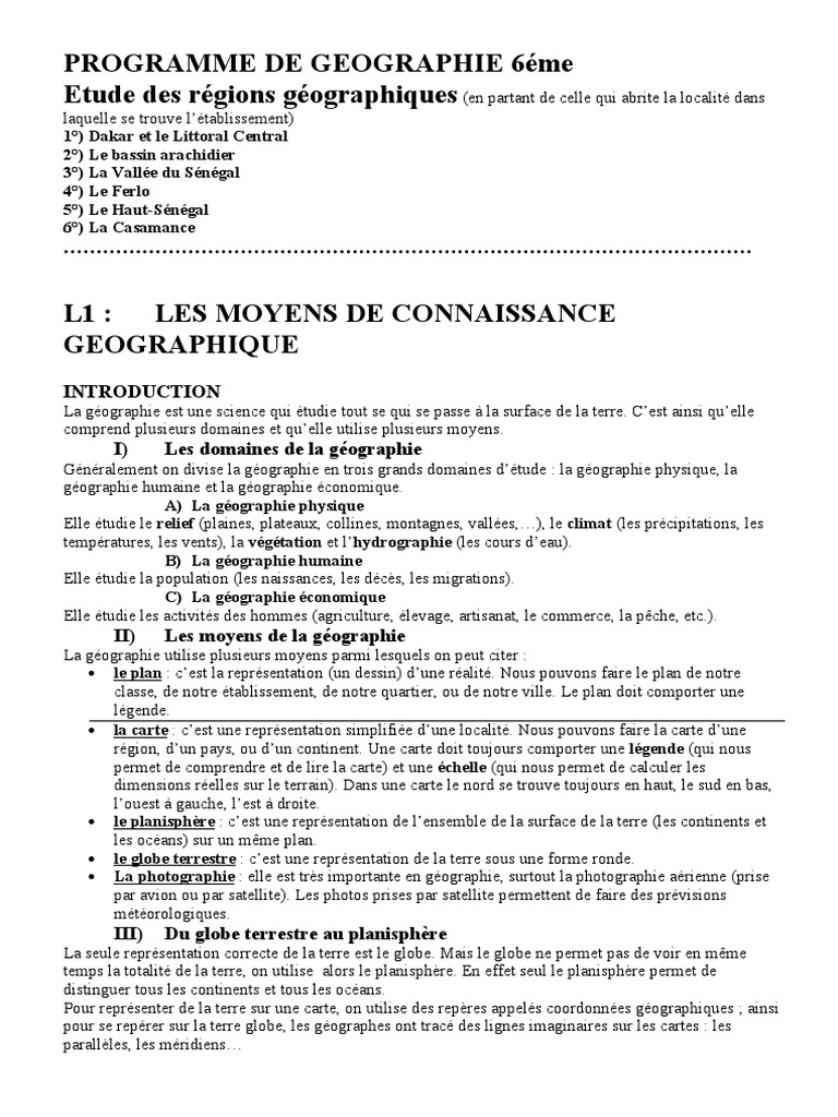 Dakar et Littoral Central en Géographie 6ème | PDF | Équateur terrestre ...
