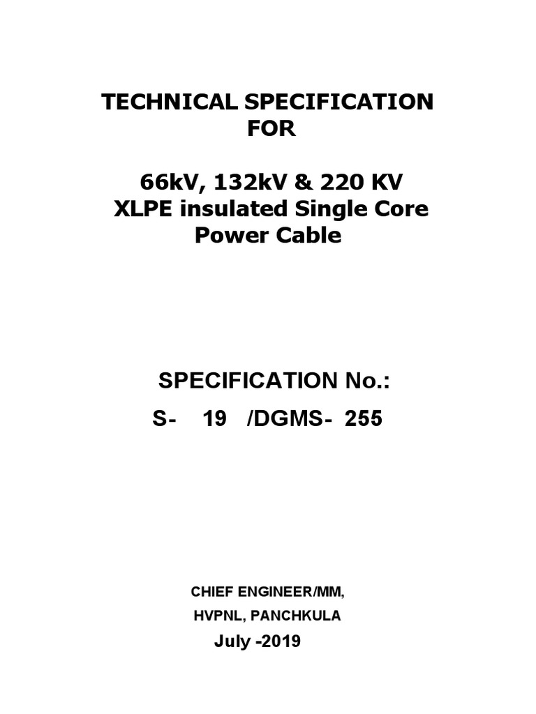 Technical Specification FOR 66kV, 132kV & 220 KV XLPE Insulated Single ...
