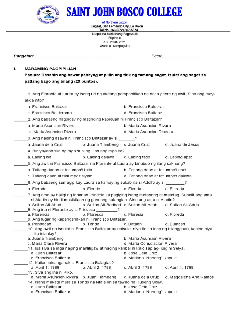 Filipino 8 Fourth Quarter Test | PDF