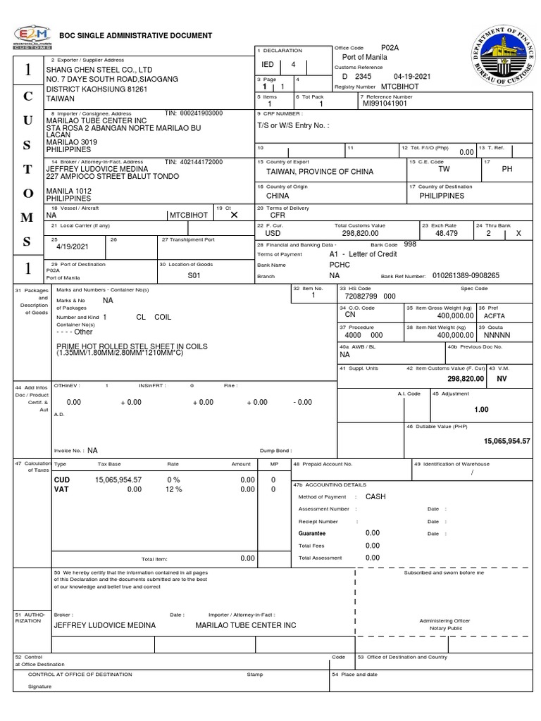 C U S T O M S: Boc Single Administrative Document | PDF | Ad Valorem ...