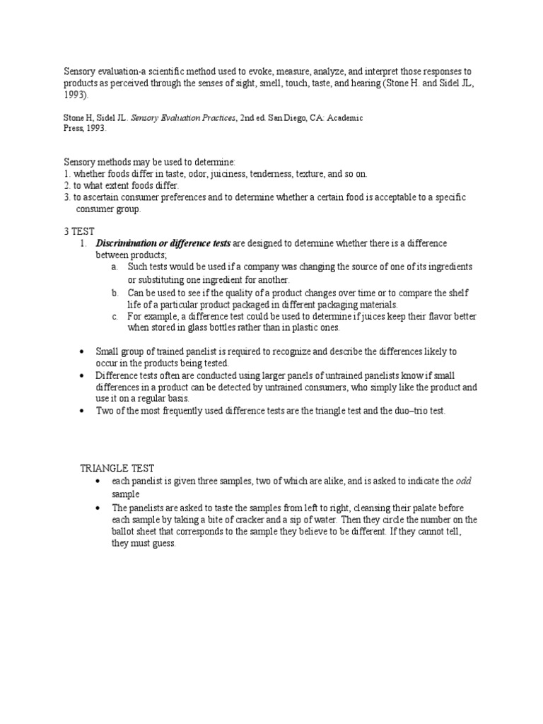 Sensory Evaluation Methods | PDF | Odor | Perception