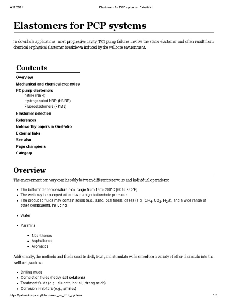 Elastomers For PCP Systems - PetroWiki | PDF