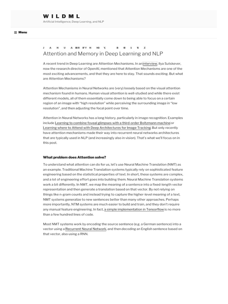 Attention and Memory in Deep Learning and NLP | PDF | Attention | Deep ...