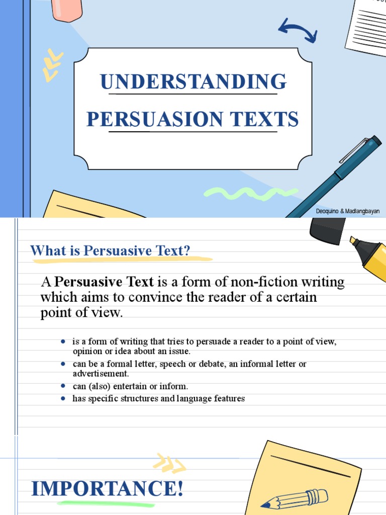 Features of Persuasive Texts Explained | PDF | Persuasion | Communication