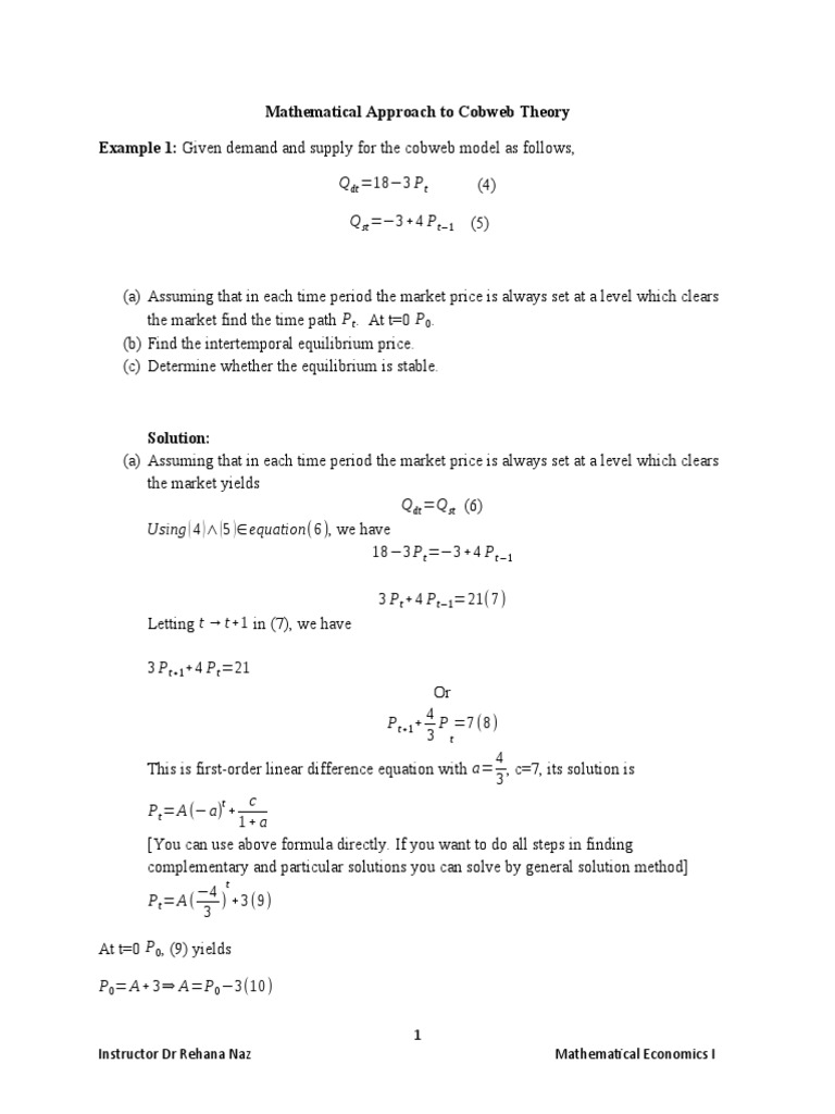 Mathematical Approach To Cobweb Theory | PDF | Economic Equilibrium ...