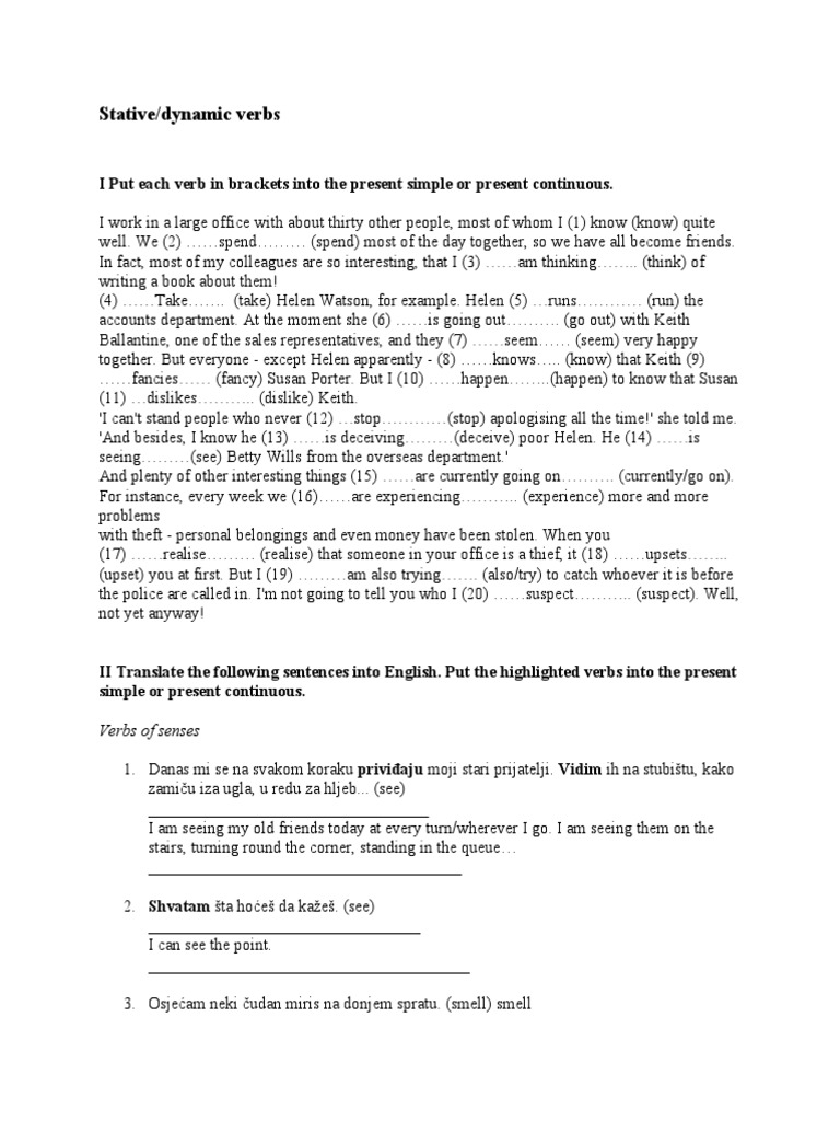 Stative Vs Dynamic Verbs | PDF | Grammatical Conjugation | Linguistics