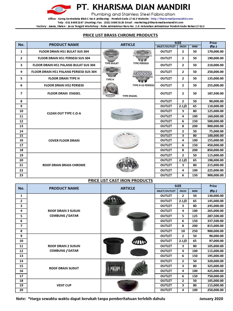 PRICE LIST 2020 PT. KHARISMA DIAN MANDIRI - January 2020 PDF | PDF | Economic Sectors | Metals