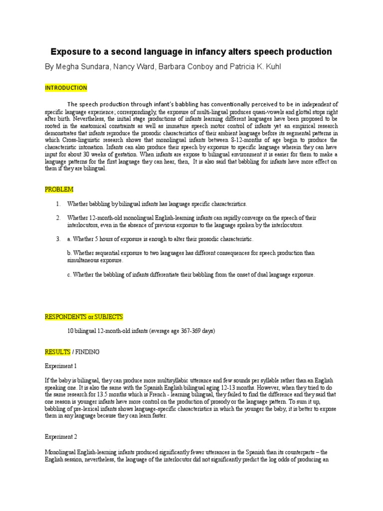 Language Exposure | PDF | Multilingualism | Speech