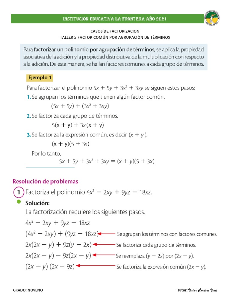 Taller 5 Factor Común Por Agrupación de Términos | PDF