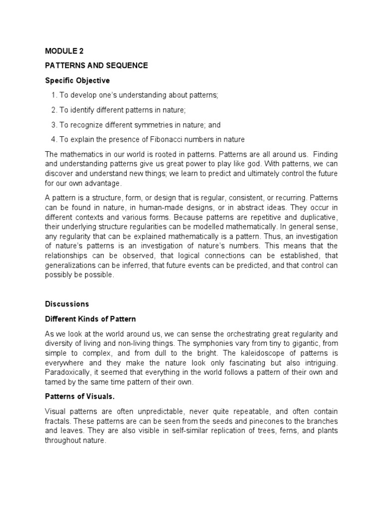 Module 1-2 Patterns and Sequence | PDF | Pattern | Symmetry