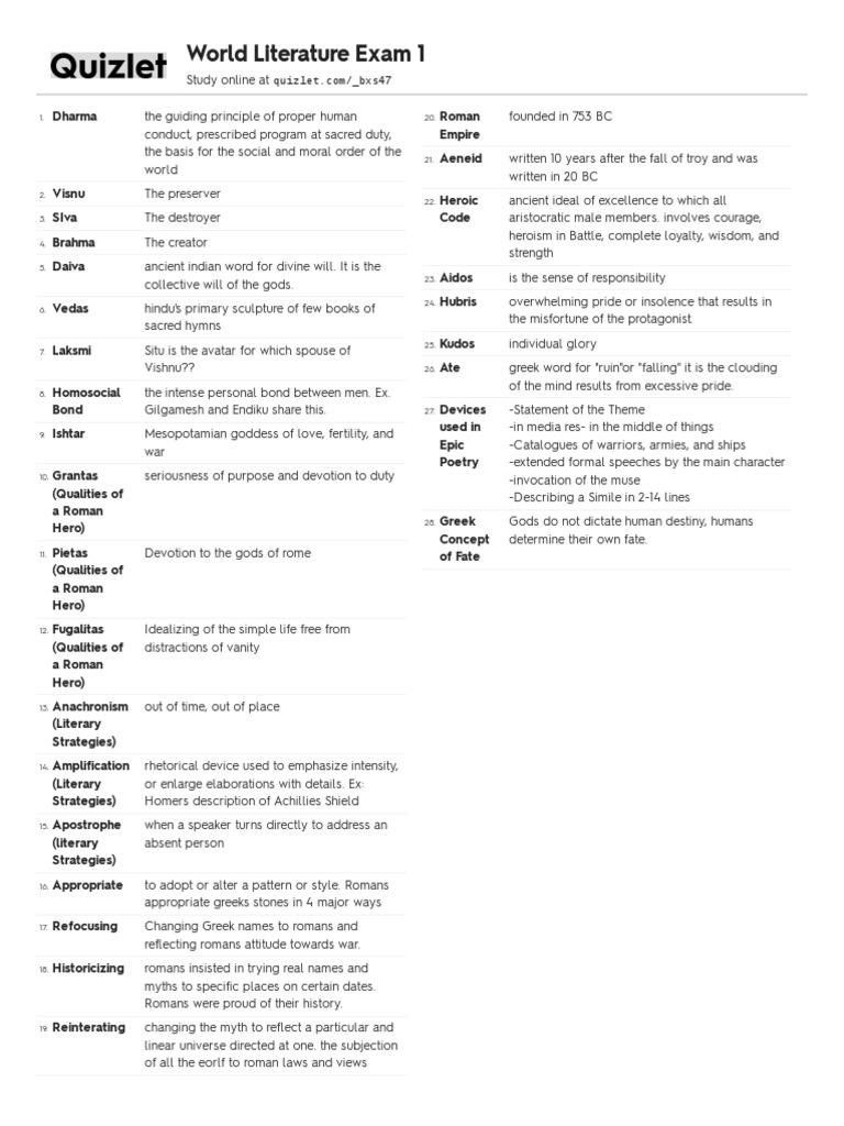 World Literature Exam 1 | PDF | Vishnu | Mythology