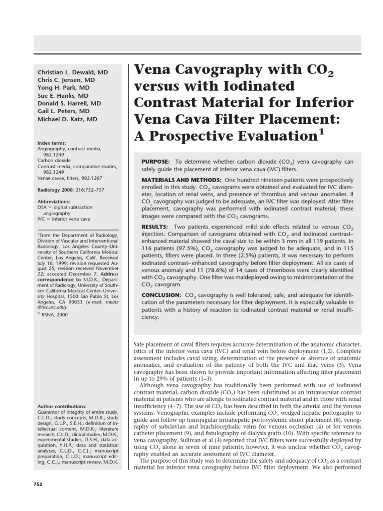 2000 - Dewald - Vena Cavography With CO2 Vs With Iodinated Contrast ...