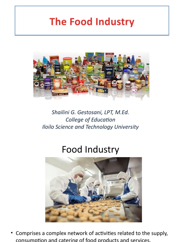 The Food Industry: Shailini G. Gestosani, LPT, M.Ed. College of ...