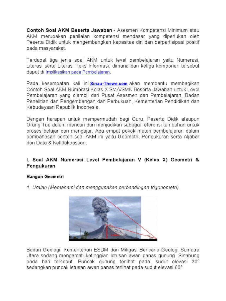 Contoh Soal AKM Numerasi Kelas X SMA-SMK Beserta Jawaban | PDF