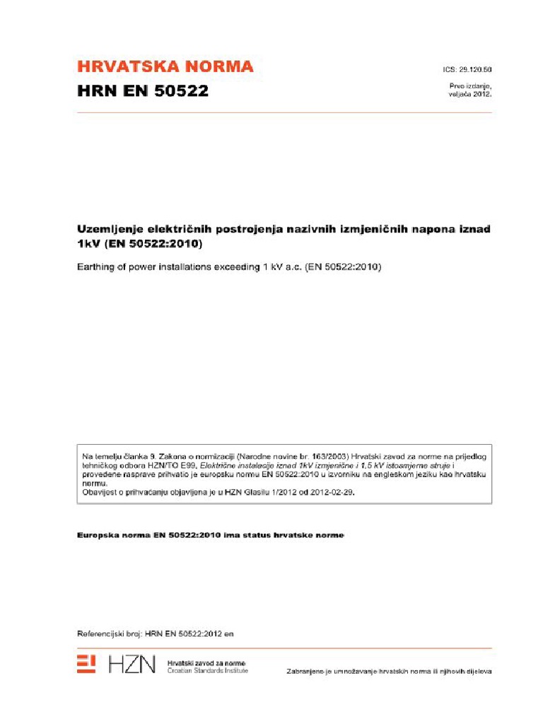 En 50522 (2010) - Earthing of Power Installations Exceeding 1 KV A.C. | PDF