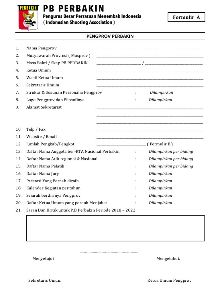 Formulir Database Keanggotaan Perbakin | PDF | Bisnis