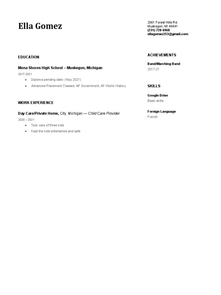 Ella Gomez - Child Care Provider Resume | PDF